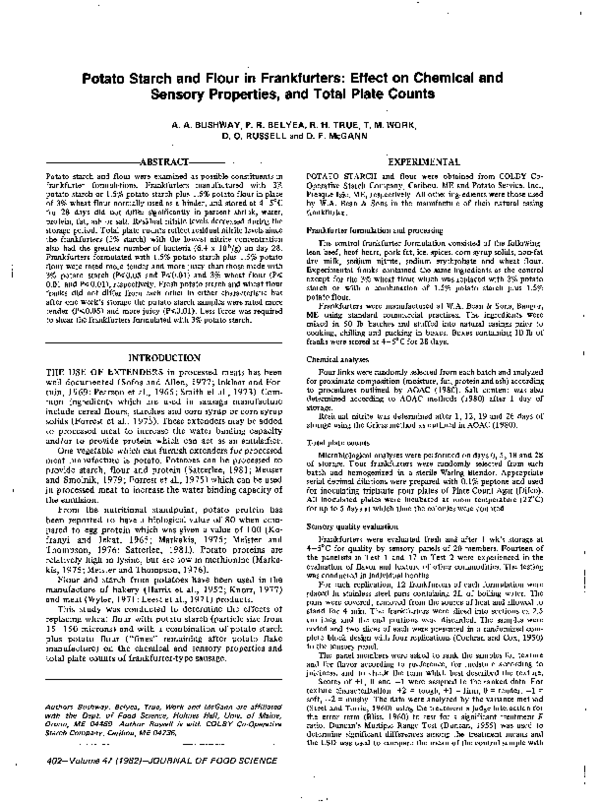 (PDF) Potato Starch and Flour in Frankfurters: Effect on Chemical and Sensory Properties, and ...