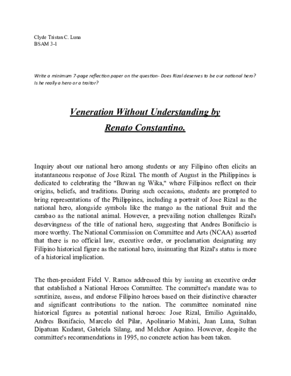 (DOC) Veneration Without Understanding by Renato Constantino.