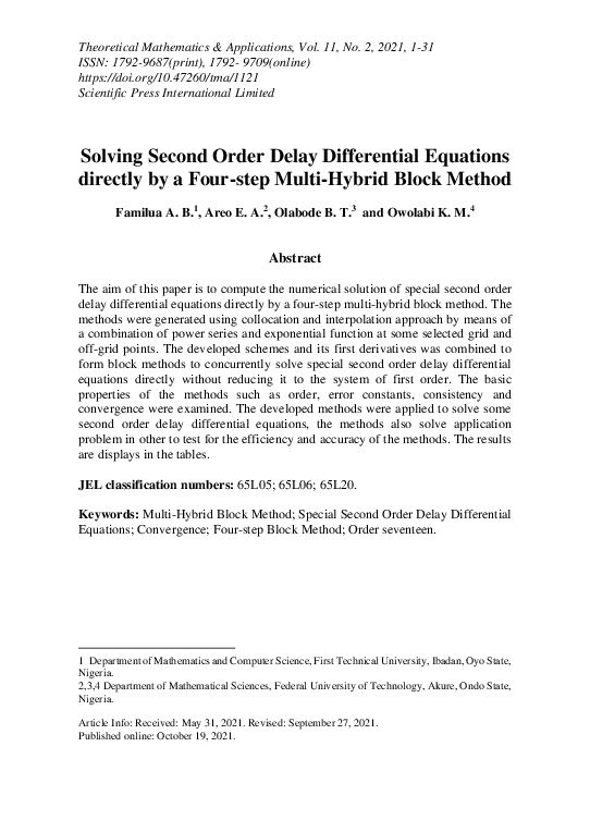 Pdf Solving Second Order Delay Differential Equations Directly By A Four Step Multi Hybrid 3850