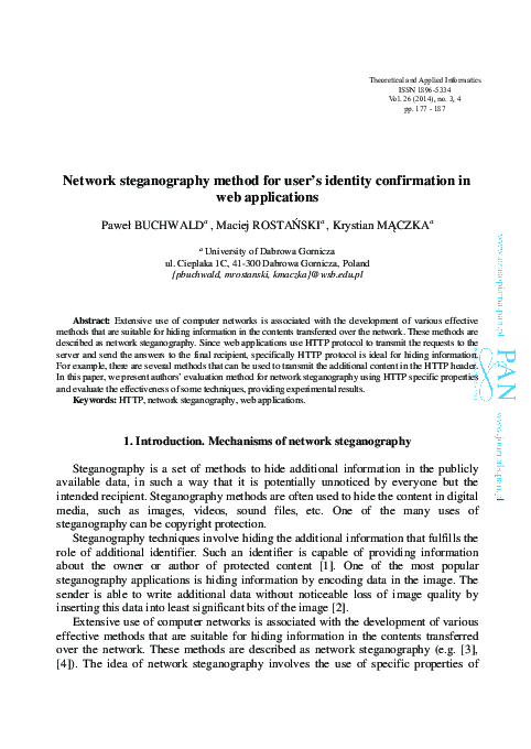 (PDF) Network steganography method for user's identity confirmation in web applications