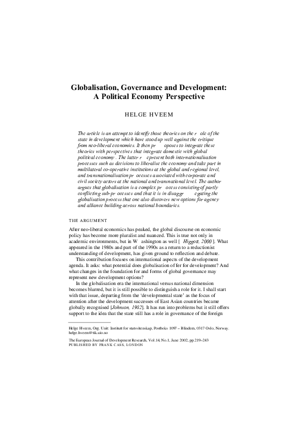 (PDF) Globalisation, Governance and Development: A Political Economy ...