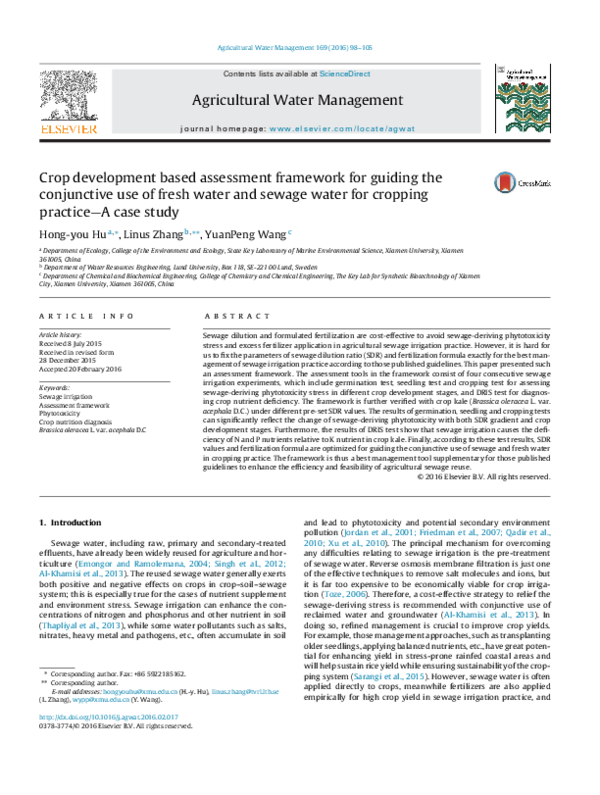 (PDF) Crop development based assessment framework for guiding the conjunctive use of fresh water ...