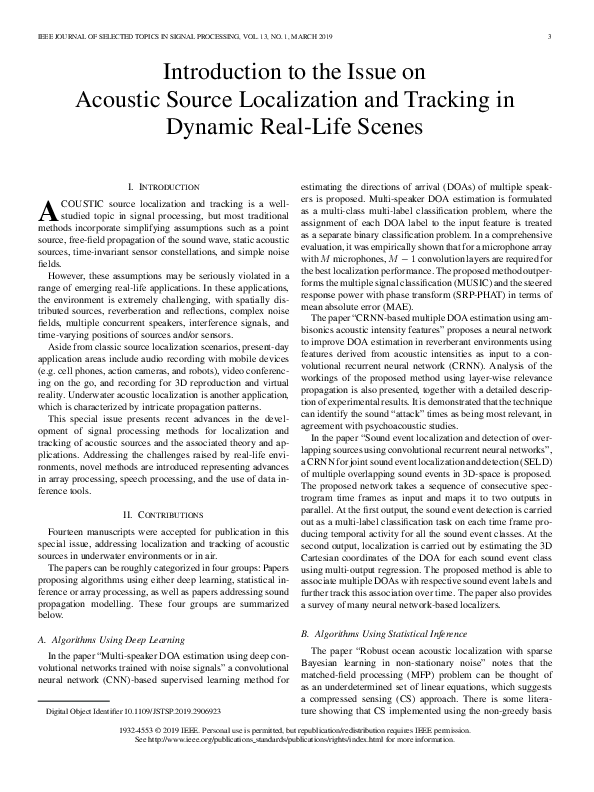 Pdf Introduction To The Issue On Acoustic Source Localization And Tracking In Dynamic Real