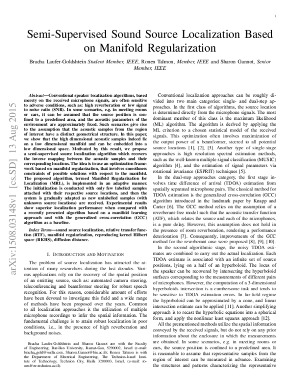 (PDF) Semi-Supervised Sound Source Localization Based on Manifold Regularization | Sharon Gannot ...