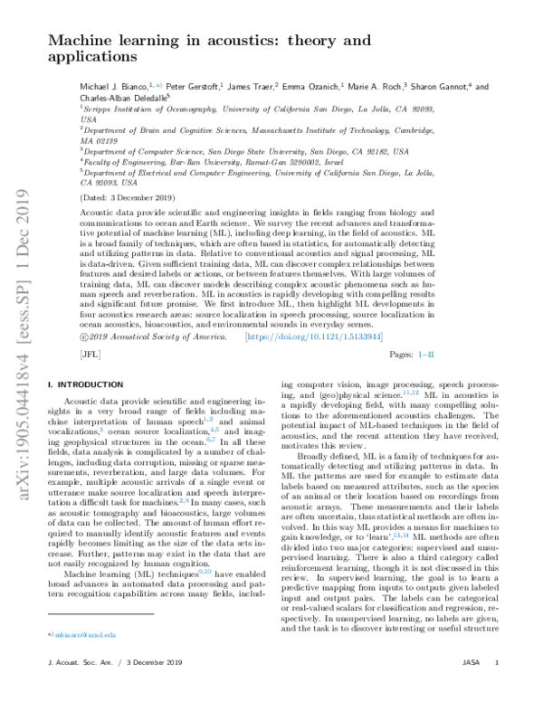 (PDF) Machine learning in acoustics: Theory and applications