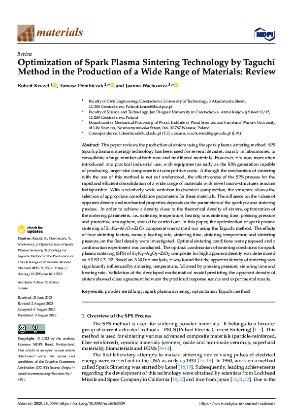 (PDF) Optimization of Spark Plasma Sintering Technology by Taguchi Method in the Production of a ...