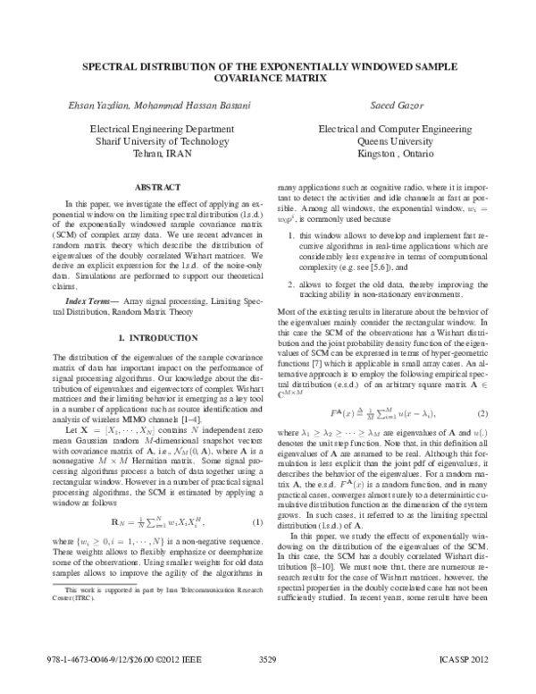 Pdf Spectral Distribution Of The Exponentially Windowed Sample Covariance Matrix