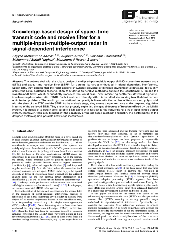 (PDF) Knowledge‐based design of space–time transmit code and receive filter for a multiple‐input ...