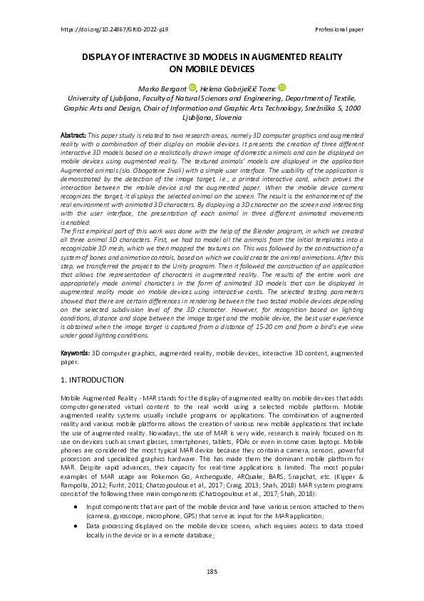 (PDF) Display of interactive 3D models in augmented reality on mobile ...