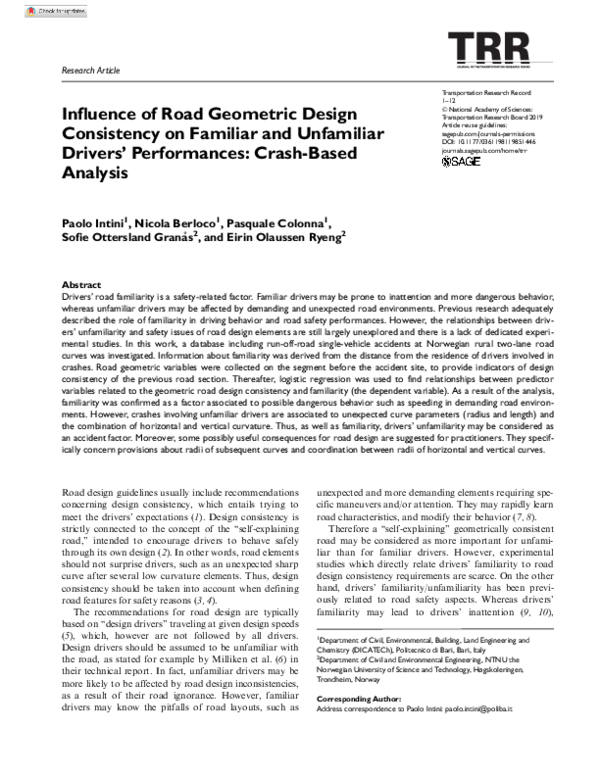 (PDF) Influence of Road Geometric Design Consistency on Familiar and Unfamiliar Drivers ...