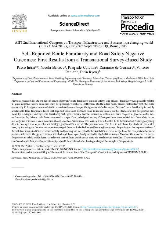 (PDF) Self-Reported Route Familiarity and Road Safety Negative Outcomes ...
