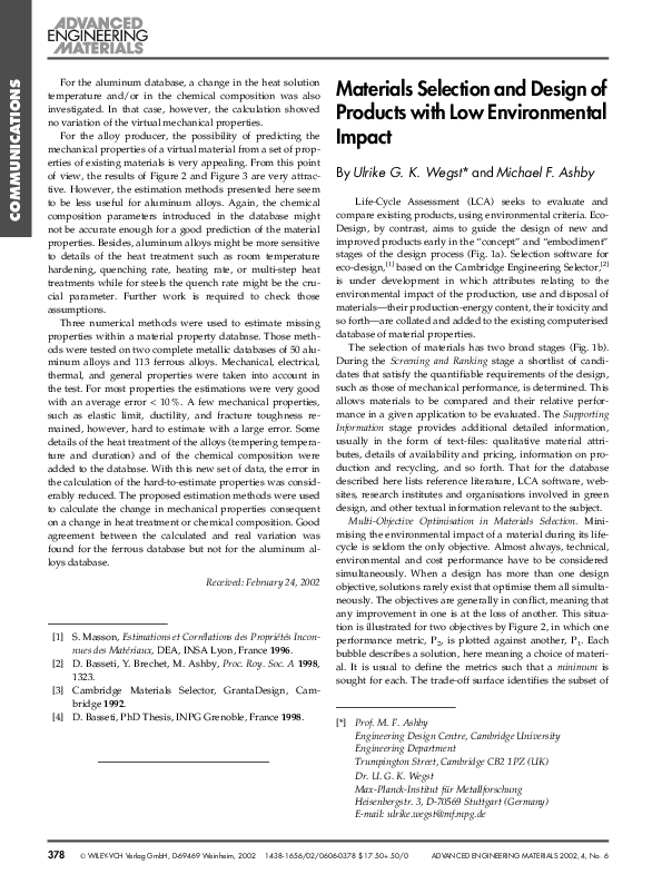 (PDF) Materials Selection and Design of Products with Low Environmental Impact