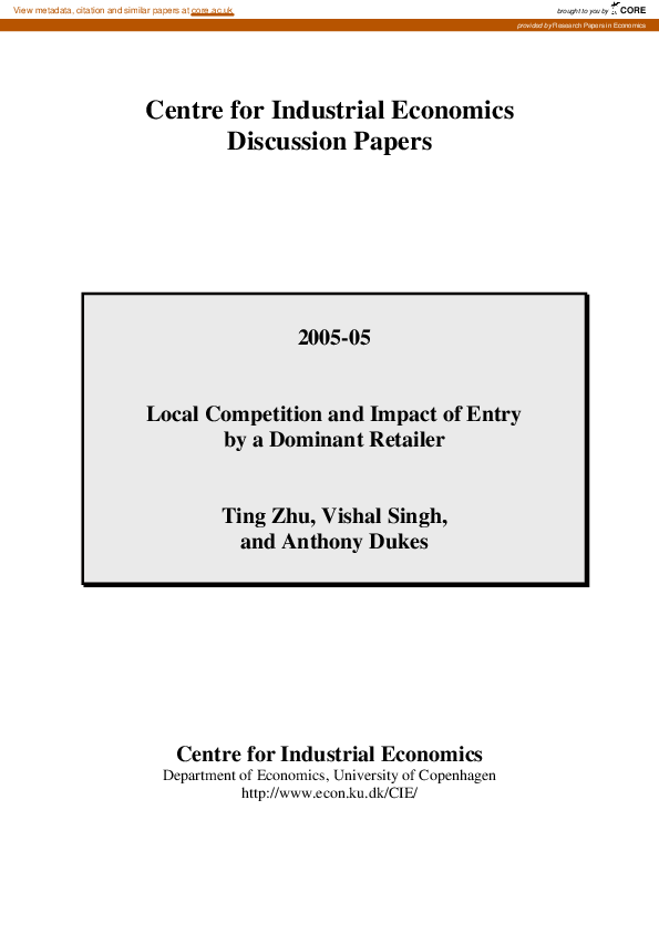 (PDF) Local Competition and Impact of Entry by a Dominant Retailer