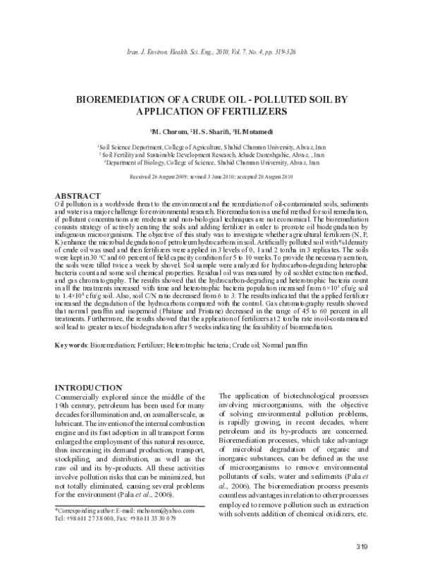 (PDF) Bioremediation of a Crude Oil - Polluted Soil by Application of ...