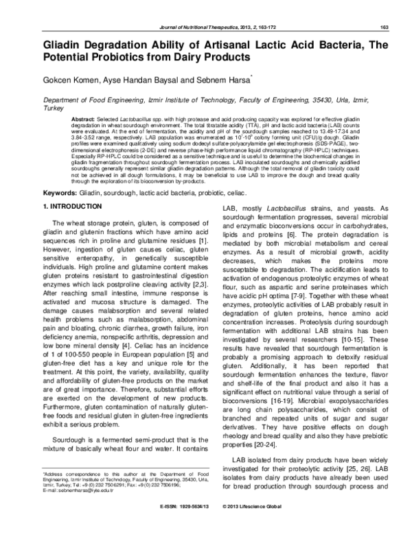 (PDF) Gliadin Degradation Ability of Artisanal Lactic Acid Bacteria ...