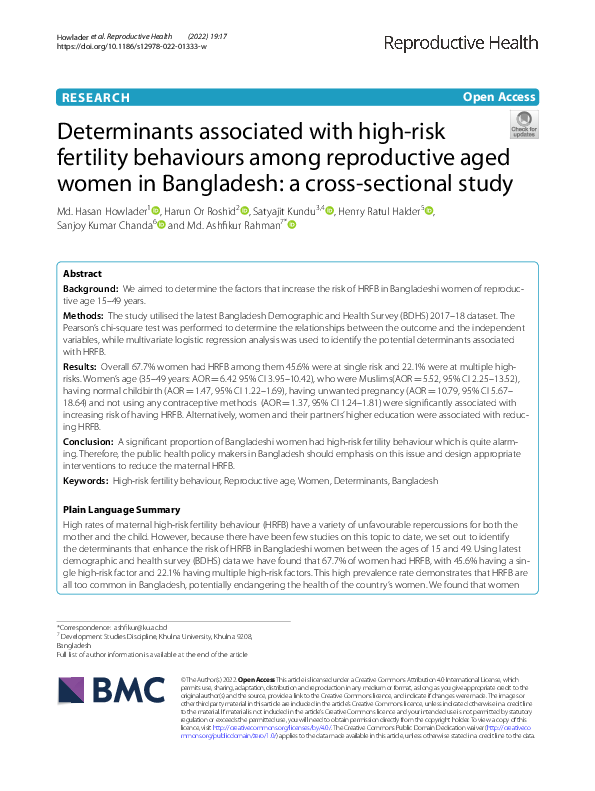 (PDF) Determinants associated with high-risk fertility behaviours among ...