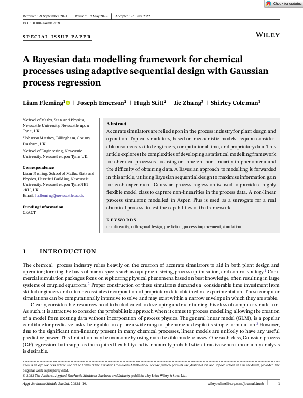 (PDF) A Bayesian data modelling framework for chemical processes using adaptive sequential ...
