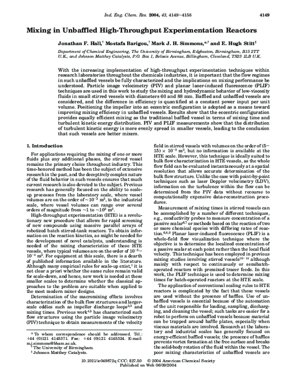 (PDF) Mixing in Unbaffled High-Throughput Experimentation Reactors
