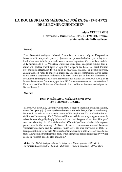 (PDF) La Douleur Dans Mémorial Poétique (1945-1972) De Lubomir ...