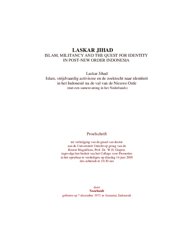 (PDF) Laskar Jihad: Islam, Militancy, and the Quest for Identity in ...