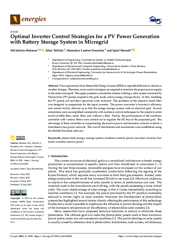 (PDF) Optimal Inverter Control Strategies for a PV Power Generation with Battery Storage System ...
