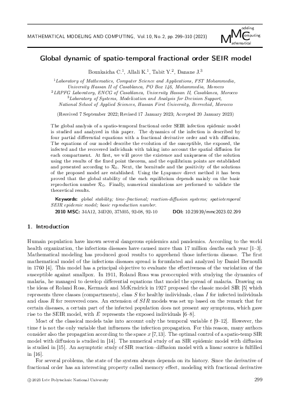 Pdf Global Dynamic Of Spatio Temporal Fractional Order Seir Model
