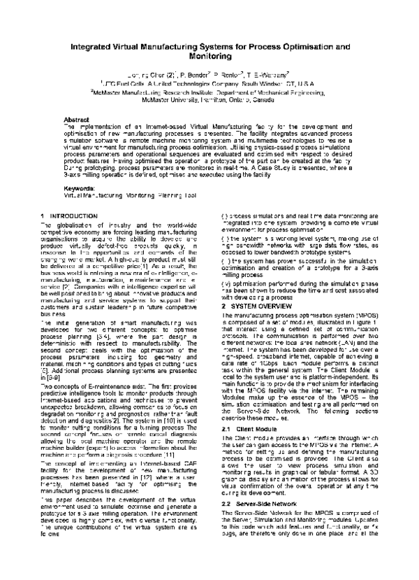 (PDF) Integrated Virtual Manufacturing Systems for Process Optimisation and Monitoring