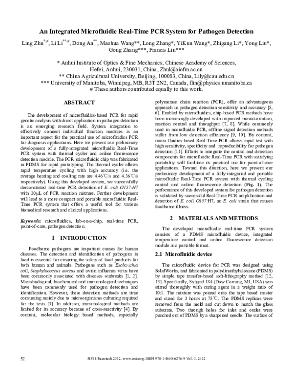 Pdf An Integrated Microfluidic Real Time Pcr System For Pathogen
