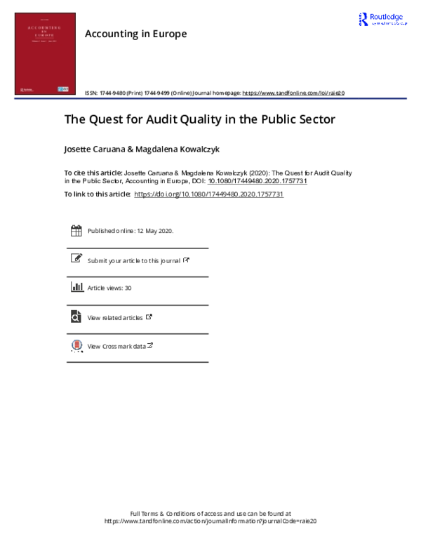 (PDF) The Quest for Audit Quality in the Public Sector