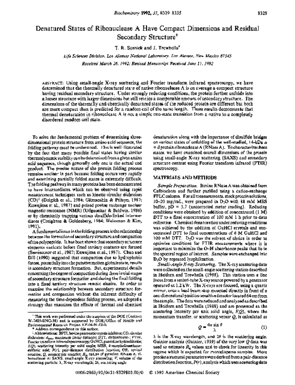 (PDF) Denatured states of ribonuclease A have compact dimensions and ...