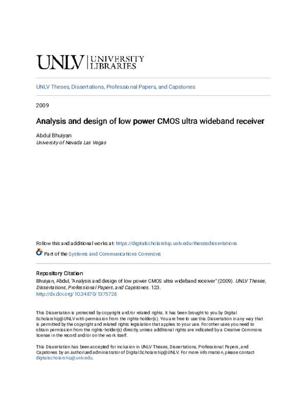 (PDF) Analysis and design of low power CMOS ultra wideband receiver