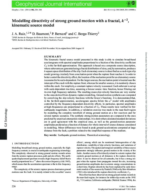 (PDF) Modelling directivity of strong ground motion with a fractal, k−2, kinematic source model