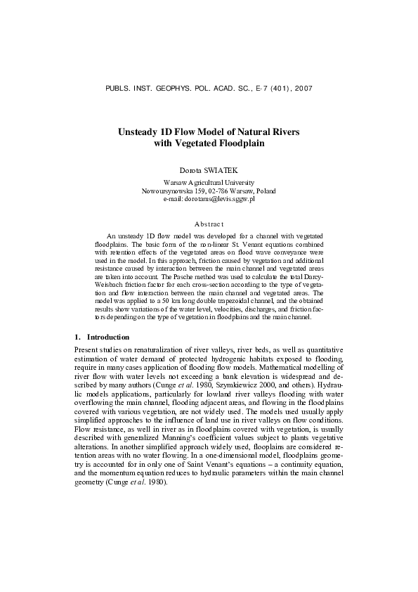 (PDF) Steady 1D water surface model of natural rivers with vegetated ...