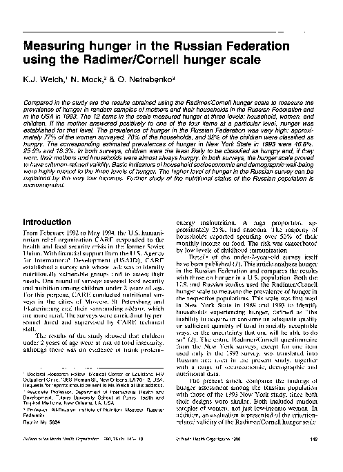 Measuring hunger in the Russian Federation using the Radimer/Cornell ...