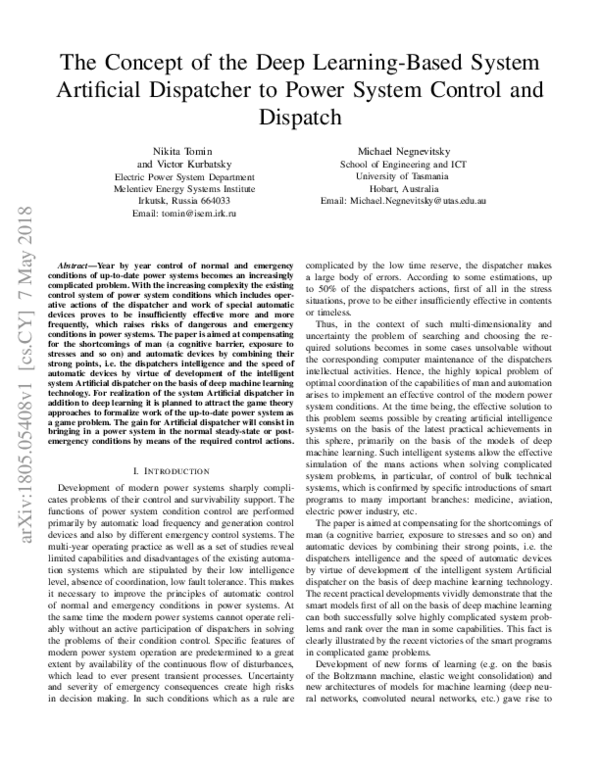 (PDF) The Concept of the Deep Learning-Based System "Artificial Dispatcher" to Power System ...