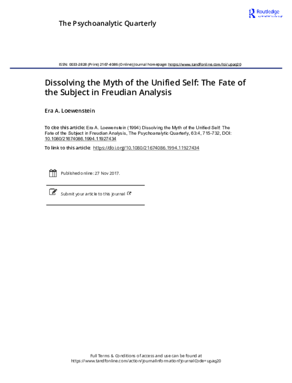 (PDF) Dissolving the Myth of the Unified Self: The Fate of the Subject ...