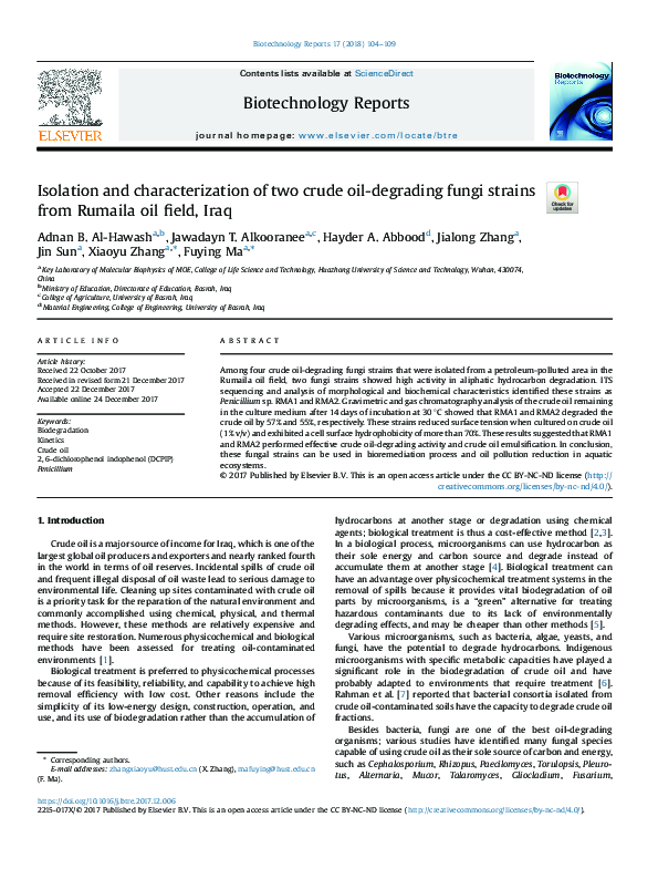 (PDF) Isolation and characterization of two crude oil-degrading fungi strains from Rumaila oil ...