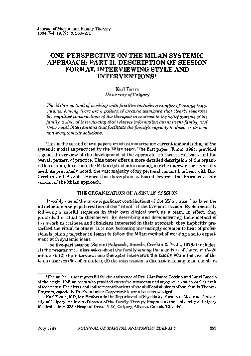 (PDF) One Perspective on the Milan Systemic Approach: Part I. Overview ...