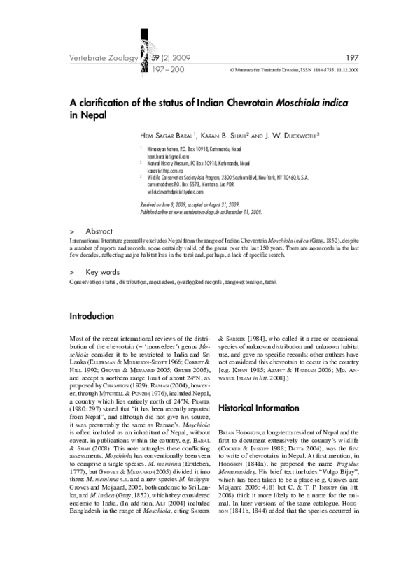 (PDF) A clarification of the status of Indian Chevrotain Moschiola ...