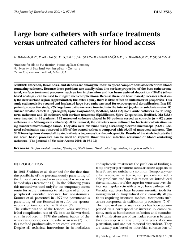 (PDF) Large Bore Catheters with Surface Treatments versus Untreated ...