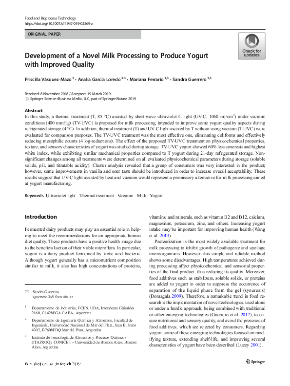 (PDF) Development of a Novel Milk Processing to Produce Yogurt with ...