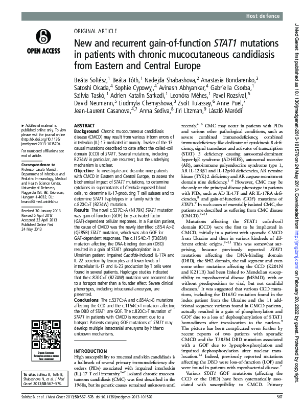 (PDF) New and recurrent gain-of-function STAT1 mutations in patients ...