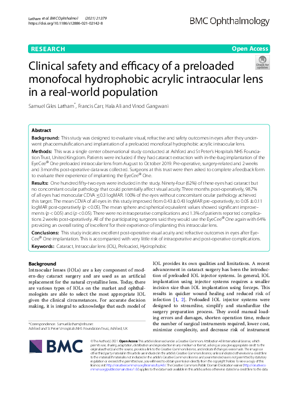 (PDF) Clinical safety and efficacy of a preloaded monofocal hydrophobic ...