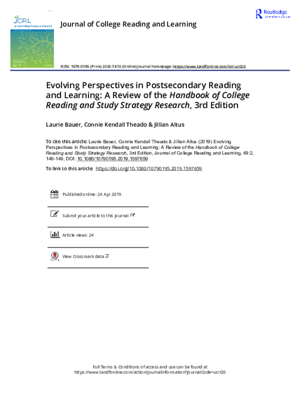 (PDF) Evolving Perspectives in Postsecondary Reading and Learning: A ...