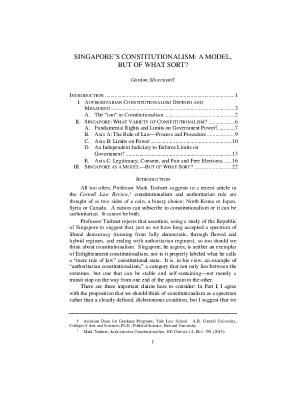 (PDF) Singapore's Authoritarian Constitutionalism