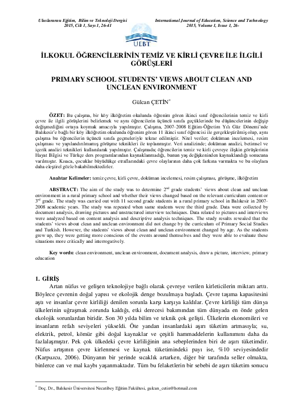 (PDF) İlkokul Ö Ğrenc İler İni̇n Tem İz Ve K İrl İ Çevre İle İlg İli̇ ...