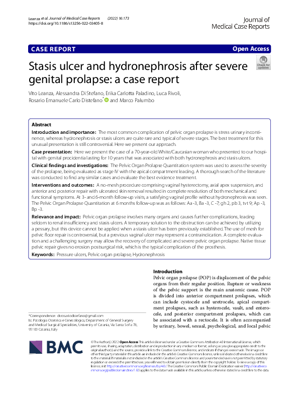 (PDF) Stasis ulcer and hydronephrosis after severe genital prolapse: a case report