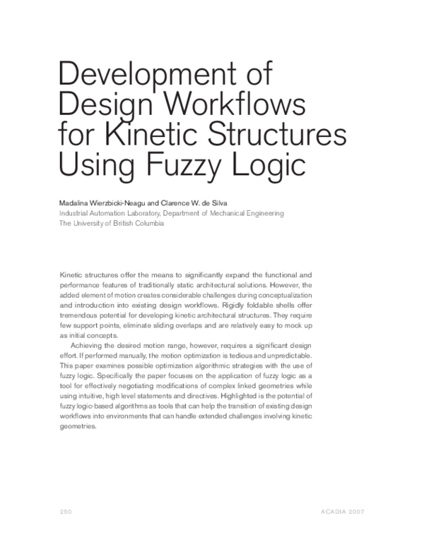 (PDF) Development of Design Workflows for Kinetic Structures Using Fuzzy Logic