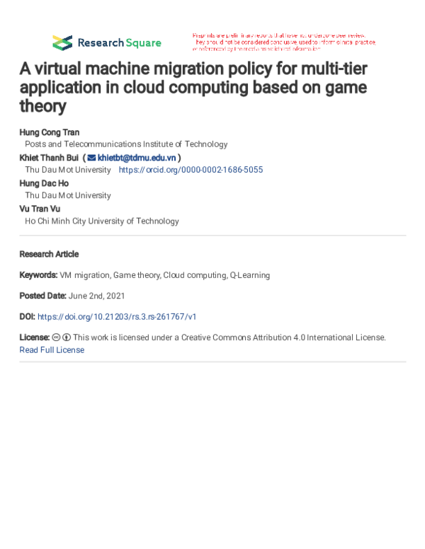 (PDF) A virtual machine migration policy for multi-tier application in cloud computing based on ...