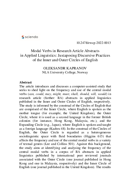 (PDF) Modal Verbs in Research Article Abstracts in Applied Linguistics ...